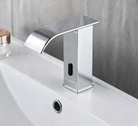 China Luxury Sensor Bathroom Faucet Deck Mounted Tap Stainless Steel Sink Mixer AC/DC Infrared Sensing Basin Tap (T15 chrome) for sale