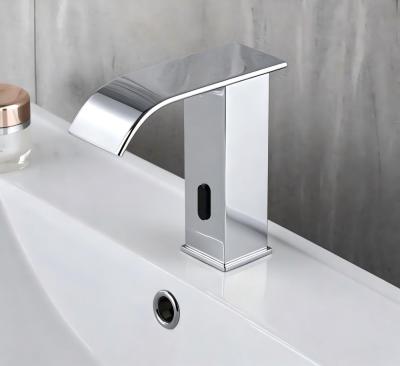China Luxury Sensor Bathroom Faucet Deck Mounted Tap Stainless Steel Sink Mixer AC/DC Infrared Sensing Basin Tap (T15 chrome) for sale