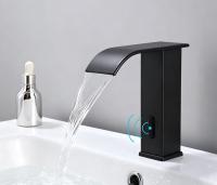 China Luxury Sensor Bathroom Faucet Deck Mounted Tap Stainless Steel Sink Mixer AC/DC Infrared Sensing Basin Tap (T15 black) for sale