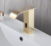 China Luxury Sensor Bathroom Faucet Deck Mounted Tap Stainless Steel Sink Mixer AC/DC Infrared Sensing Basin Tap (T15 gold) for sale