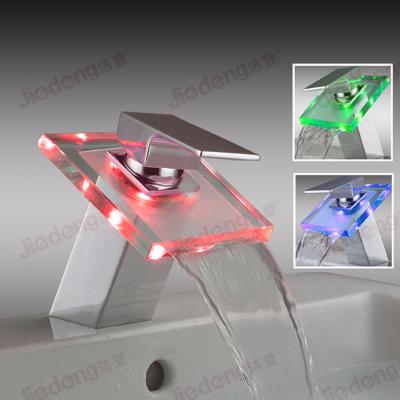 China Oersitor Luxury LED Color Changing Waterfall Sink Faucet Polished 3 Colors LED Light Tap Basin Deck Mounted Mixer Tap (A5 chrome) for sale