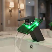 China Oersitor Luxury LED Color Changing Waterfall Sink Faucet Polished 3 Colors LED Light Tap Basin Deck Mounted Mixer Tap (A5 matte black) for sale