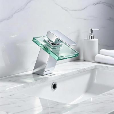 China Oersitor Bathroom Faucets Household Wash Basin Sink Taps Colorful Glass Waterfall Faucet Single Lever Mixer Tap Deck Mounted (B1 chrome) for sale