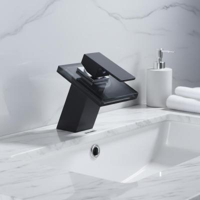 China Oersitor Bathroom Faucets Household Wash Basin Sink Taps Colorful Glass Waterfall Faucet Single Lever Mixer Tap Deck Mounted (B1 black) for sale