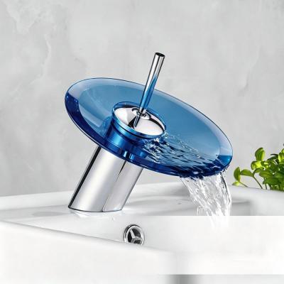 China Oersitor Bathroom Faucets Household Wash Basin Sink Taps Colorful Glass Waterfall Faucet Single Lever Mixer Tap Deck Mounted (B53 blue glass) for sale