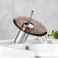 China Oersitor Bathroom Faucets Household Wash Basin Sink Taps Colorful Glass Waterfall Faucet Single Lever Mixer Tap Deck Mounted (B53 brown glass) for sale