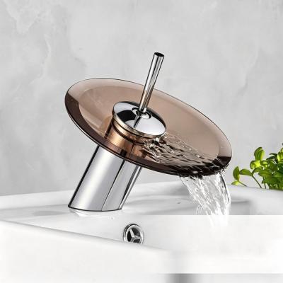 China Oersitor Bathroom Faucets Household Wash Basin Sink Taps Colorful Glass Waterfall Faucet Single Lever Mixer Tap Deck Mounted (B53 brown glass) for sale