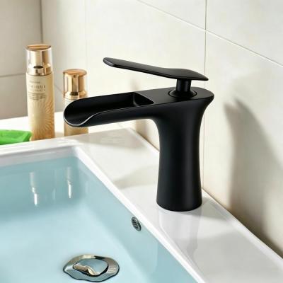 China Oersitor Waterfall Sink Faucet Chrome Single Handle Single Hole Mixer Bathroom Taps Widespread Brass Basin Faucets (B62 black) for sale