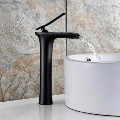 China Oersitor Waterfall Sink Faucet Chrome Single Handle Single Hole Mixer Bathroom Taps Widespread Brass Basin Faucets (B62H black) for sale