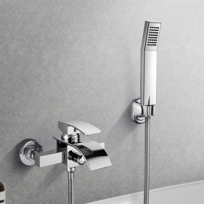 China Oersitor Waterfall Bathtub Faucets Chrome Brass Shower Set Bathtub Mixer Tap Single Handle Shower Wall Mounted For Bathroom (C55bs chrome) for sale