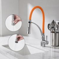 China Oersitor Brass Kitchen Sink Faucet 2 Modes Flexible Pipe Hot Cold Water Mixer Tap Single Handle Free Rotation Crane Faucets (S39 orange tube) for sale