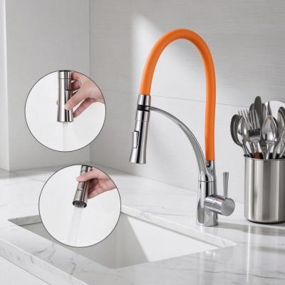 China Oersitor Brass Kitchen Sink Faucet 2 Modes Flexible Pipe Hot Cold Water Mixer Tap Single Handle Free Rotation Crane Faucets (S39 orange tube) for sale
