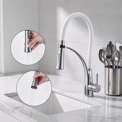 China Oersitor Brass Kitchen Sink Faucet 2 Modes Flexible Pipe Hot Cold Water Mixer Tap Single Handle Free Rotation Crane Faucet (S39 white tube) for sale