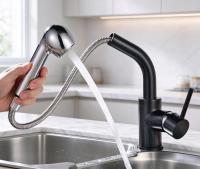 China Oersitor Black Kitchen Sink Faucet Hot Cold Water Mixer Crane 360 Degree Pull Out Water Taps Brushed Chrome (S48 chrome + black) for sale