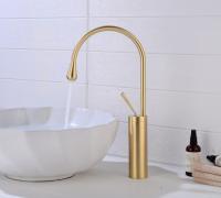 China Oersitor Modern Basin Faucet Brushed Gold Black Silver Faucet Deck Mounted Basin Sink Tap Mixer Hot Cold Brass Tap for Bathroom (S61H brush gold) for sale