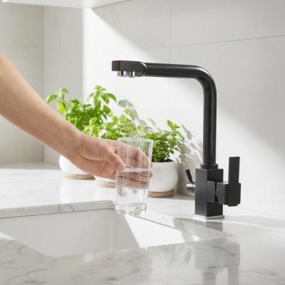 China Oersitor 3-in-1 Kitchen Faucet Dual Swivel Spout Drinking Water Filter Brass Purifier Vessel Sink Mixer Tap Hot and Cold Water Torneira (DW04B black) for sale