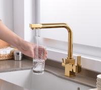 China Oersitor 3-in-1 Kitchen Faucet Dual Swivel Spout Drinking Water Filter Brass Purifier Vessel Sink Mixer Tap Hot and Cold Water Torneira (DW04B gold) for sale
