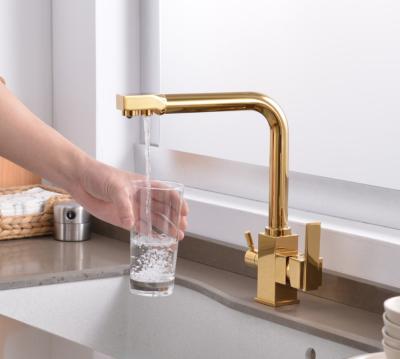 China Oersitor 3-in-1 Kitchen Faucet Dual Swivel Spout Drinking Water Filter Brass Purifier Vessel Sink Mixer Tap Hot and Cold Water Torneira (DW04B gold) for sale