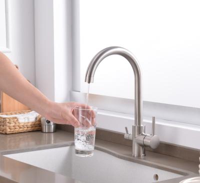 China Oersitor 3-in-1 Kitchen Faucet Dual Swivel Spout Drinking Water Filter Brass Purifier Vessel Sink Mixer Tap Hot and Cold Water Torneira (DW05 brush nickel) for sale