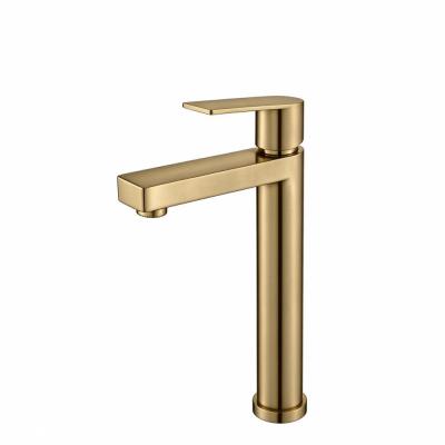 China Oersitor 304 Stainless Steel Bathroom Sink Faucet Hot Cold Mixer Tap Single Handle Washbasin Faucet for Vanity (SS18H brush gold) for sale