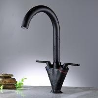 China Oersitor Kitchen Faucet Brass Double Handle Kitchen Sink Tap Hot and Cold Water Faucet 360 Rotation Deck Mounted Mixer Taps (R17 matte black) for sale