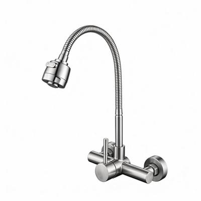 China Oersitor Kitchen Faucet Stainless Steel Kitchen Sink Faucet Wall Mounted Stream Sprayer Nozzle 360 Degrees Kitchen Sink Mixer Hot Cold Water Taps (SS55W-B ss brushed) for sale
