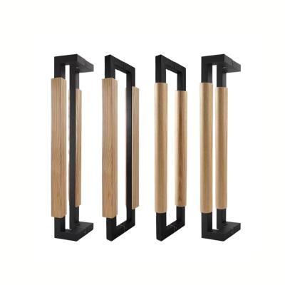 China Thick Glass Door Handle Stainless Steel + Wood Handle Bathroom Sliding Door Knobs and Pulls Door Handles for Interior / Exterior Doors Hardware (Y148000 series) for sale
