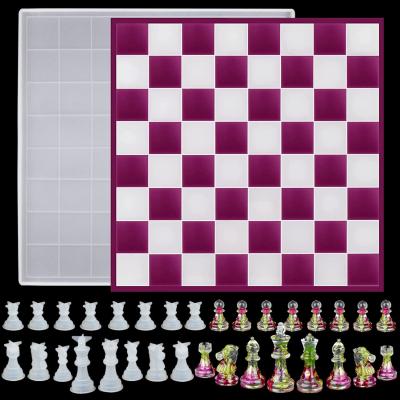 China LSY  12 inches XL Large Checkers Chess Board Mold for Resin, Full Size 3D Silicone Chess Piece Mold for Epoxy Resin for sale