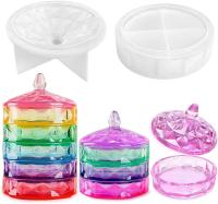 China LSY Stackable Faceted Jar Mold with Lid, Round Jar Resin Molds, Jewelry Trinket Box Silicone Molds for Epoxy Resin for sale
