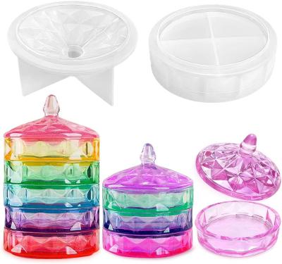 China LSY Stackable Faceted Jar Mold with Lid, Round Jar Resin Molds, Jewelry Trinket Box Silicone Molds for Epoxy Resin for sale