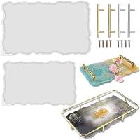 China LSY 2 Size 14 inches Tray Silicone Molds Epoxy Resin Geode Tray Mold with Gold & Silver Handles DIY for Resin Tray for sale