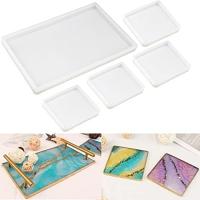 China LSY 1Pc Thick Rectangle Tray Mold with 4 Pack Square Coaster Molds, Shiny Flat Edge Coaster Tray Silicone Mold for Resin for sale