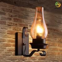 China Nordic Retro Wrought Iron Glass Amber Clear Wall Lamp For Bedroom Aisle Loft for sale