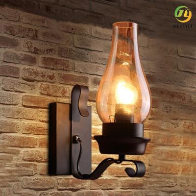 China Nordic Retro Wrought Iron Glass Amber Clear Wall Lamp For Bedroom Aisle Loft for sale
