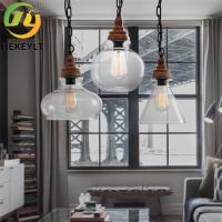 China Clear Glass Wood E26 Pendant Light For Nordic Indoor Decoration for sale
