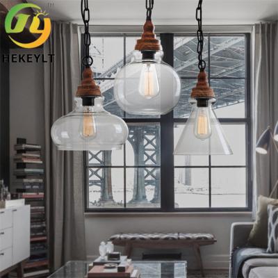 China Clear Glass Wood E26 Pendant Light For Nordic Indoor Decoration for sale