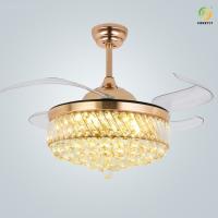 China Modern Luxury Invisible Crystal Ceiling Fan Light 42 Inch 4 Fan Blades For Dining Room for sale