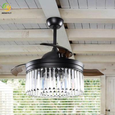 China 42 Inch Retractable Ceiling Crystal Fan Light LED With Remote Control for sale