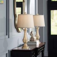 China Decoration Read Clear Glass Linen Copper LED Bedside Table Lamp for sale