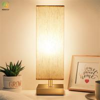 China Nordic Eye Protection Solid Wood LED Bedside Table Lamp With Square Linen for sale