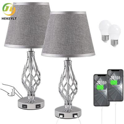 China Retro Bedside Touch Dimming USB Charging Table Lamp For Hotel Bedroom for sale
