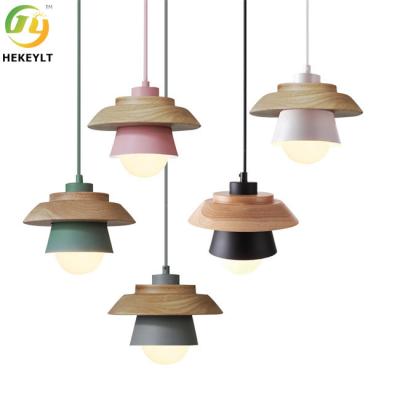China Colorful Nordic Modern Wood LED Pendant E26 Macaron Series for sale