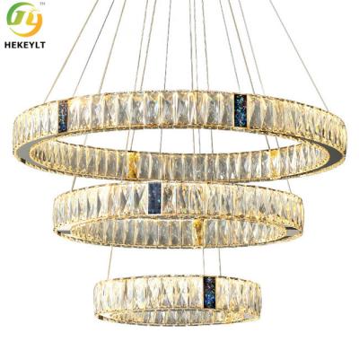 China Circular Led Hanging Lighting Pendant Gold K9 Crystal for sale