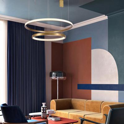 China Modern Hanging Led Clear Acrylic Circle Ring Pendant Light Nordic Stairs Living Room for sale