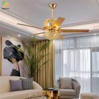 China 52'' Crystal Modern LED Ceiling Fan Light With 5 Blades Remote Control for sale
