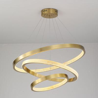 China 3000K Aluminum Acrylic LED Crystal Ring Chandeliers Gold Color for sale
