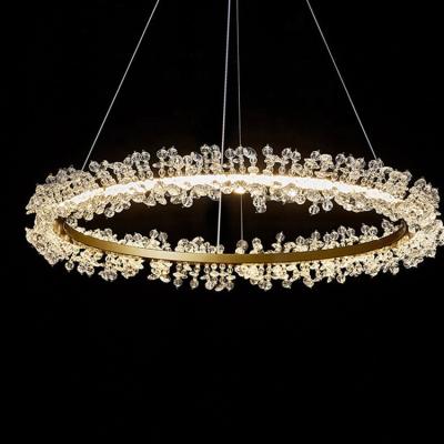 China Hanging Rings Led Crystal Pendant Light Luxury Home Hall Hotel  Decoration for sale