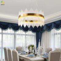 China LED Iron Glass Crystal Modern Ring Light For Living Room Postmodern Minimalist for sale