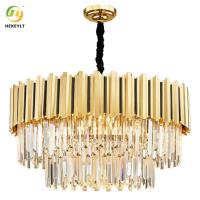 China E14 Round Crystal And Metal Material Gold And Clear Finish Hanging Pendant for sale