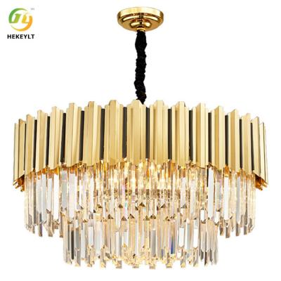 China E14 Round Crystal And Metal Material Gold And Clear Finish Hanging Pendant for sale